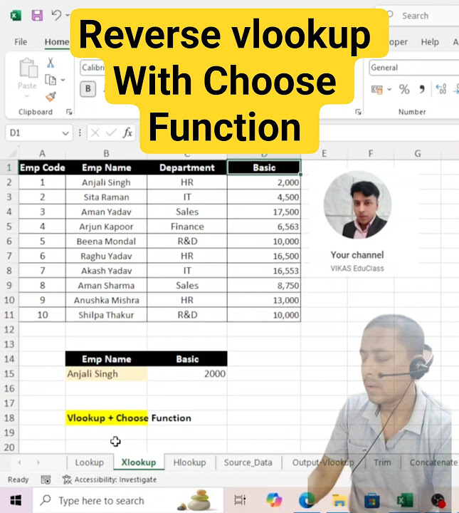 Reverse Dynamic Vlookup with Choose function in #excel #exceltips #exceltricks - YouTube