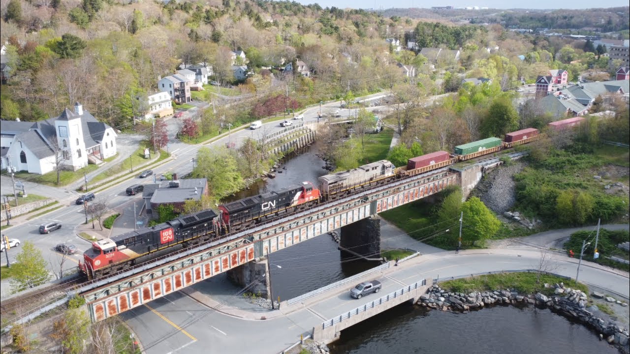 Awesome 4K Aerial View! Short Stack Train CN 120 crossing over ...