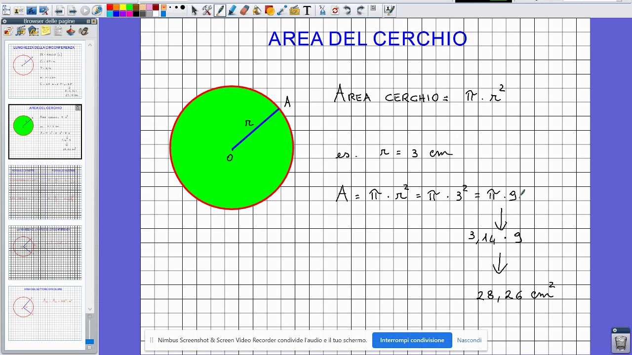 lunghezza circonferenza e area del cerchio - YouTube