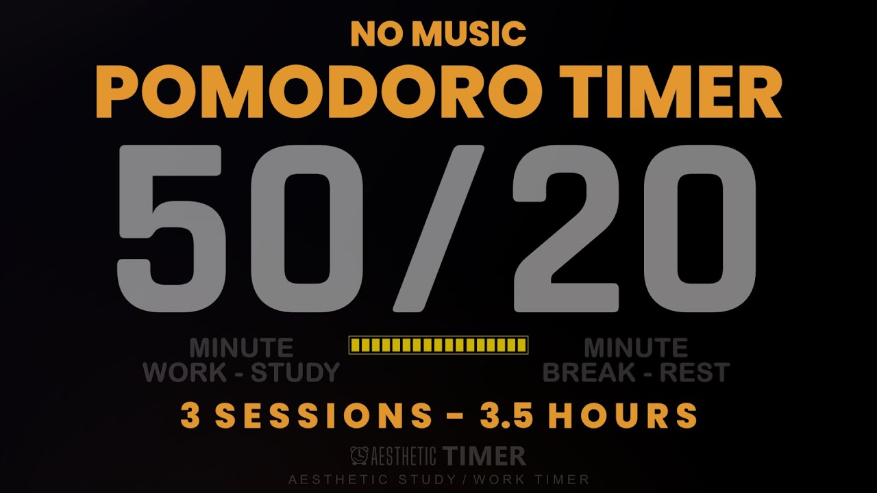 Dark Mode, Pomodoro 50 / 20 Timer, No Music, 3.5 Hours, 50 Minute Study ...