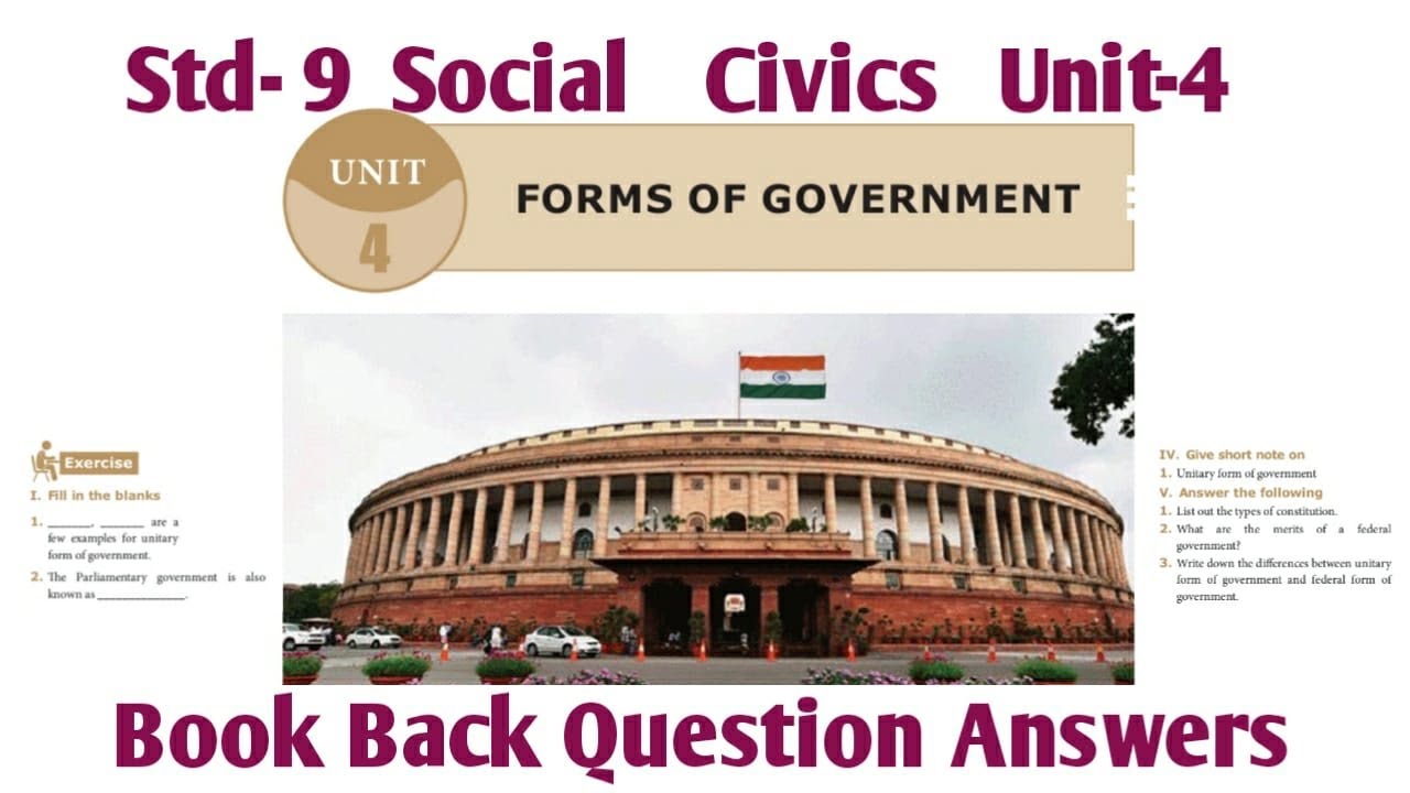 9th Std Social Civics Unit 4 Forms of Government Book Back Question ...