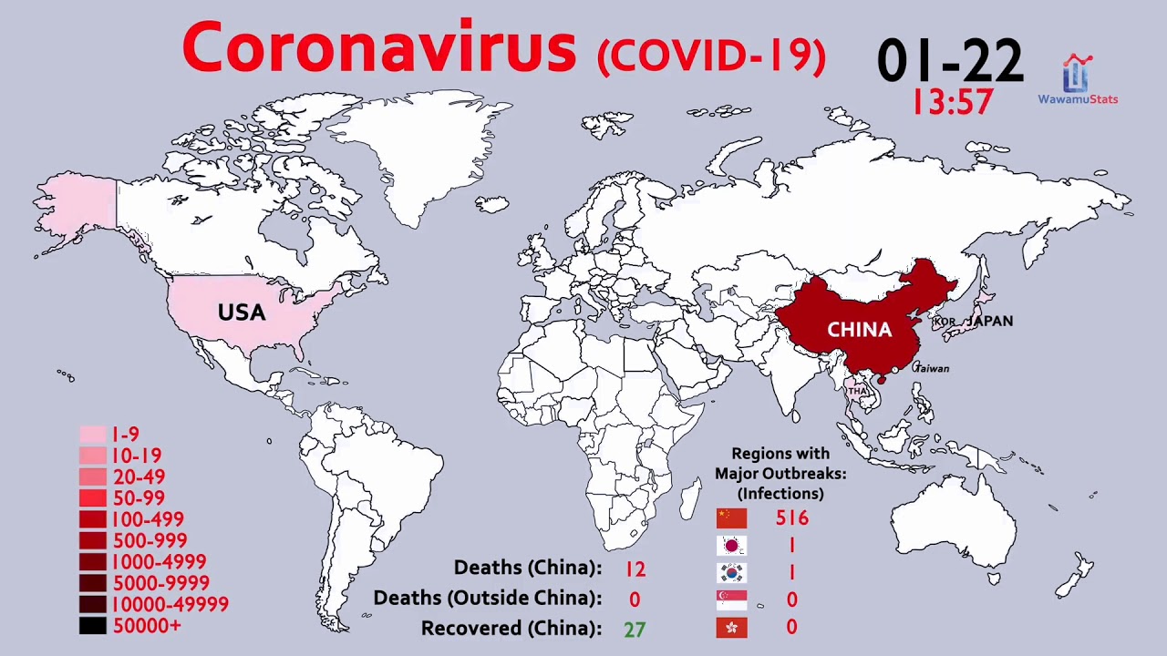 Corona Virus Spread Time lapse Map throughout the world - YouTube
