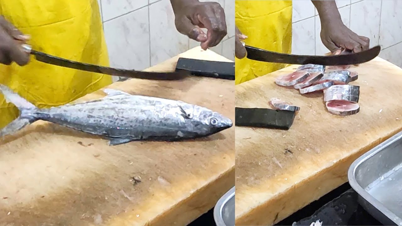 Very Unique Live Seer Fish Cutting | Very Sharp Knife Fish Tool Big ...