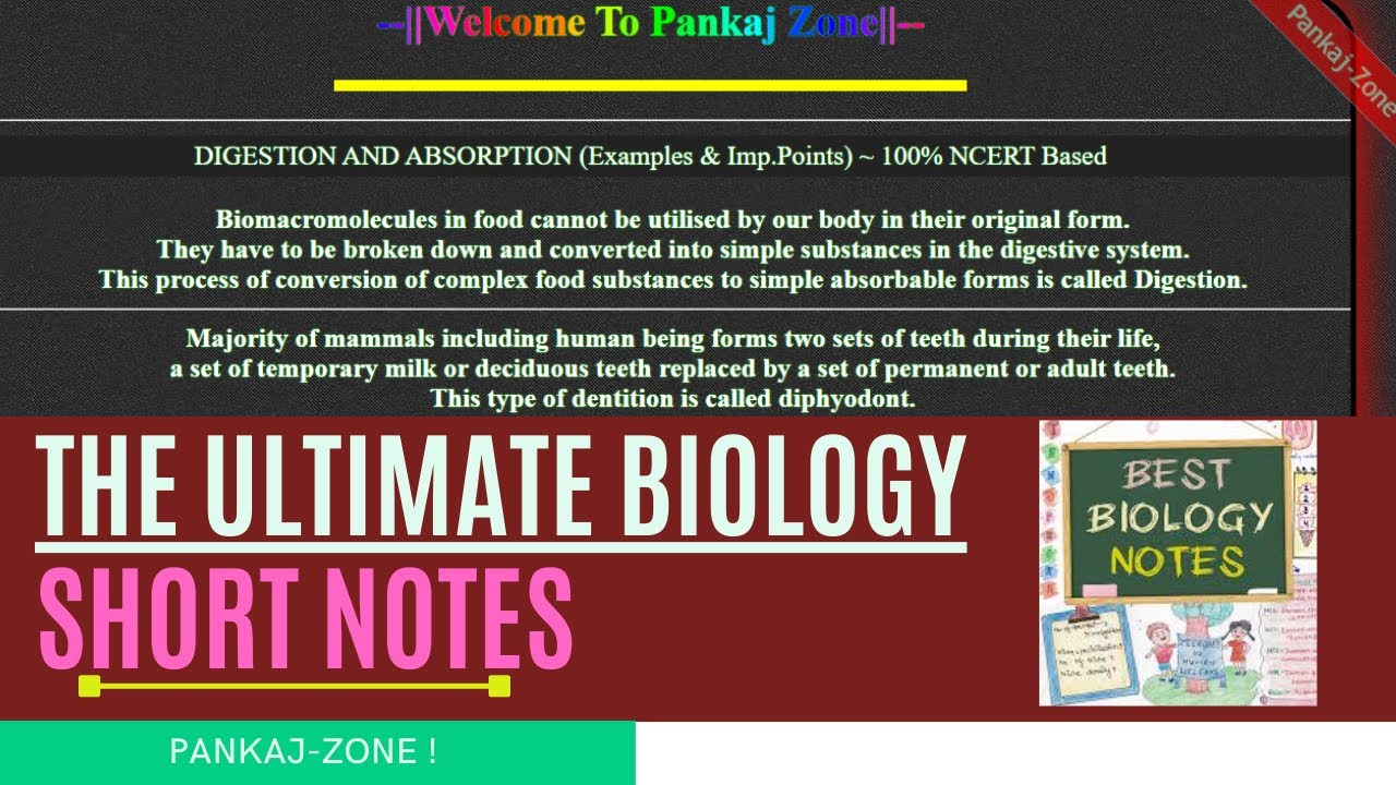 NEET BIOLOGY PERFECT SHORT - NOTES 🔥, Digestion and absorption 100% ...