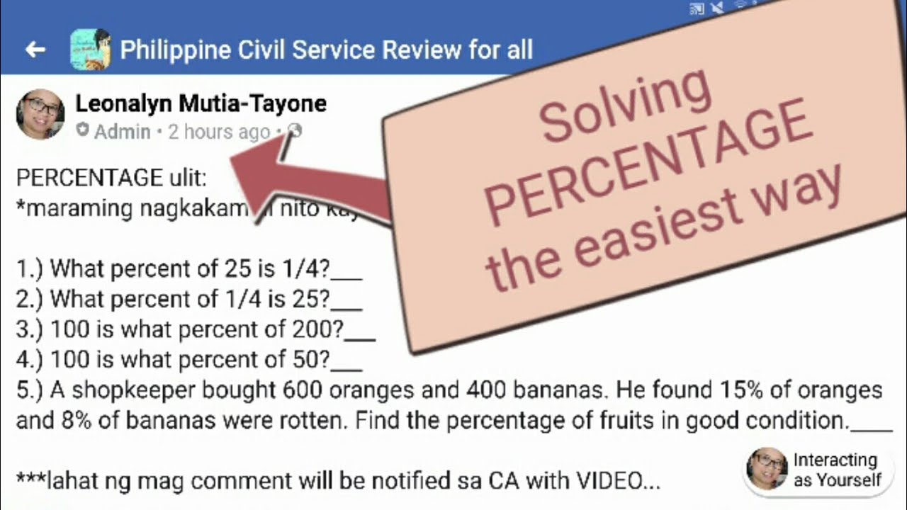 How to find the PERCENTAGE the easiest way [Civil Service Exam LET MATH ...