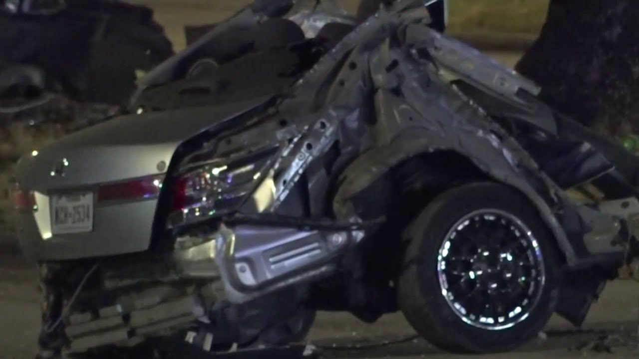 1 dead, 1 in critical condition after car crashes into tree, splits in ...