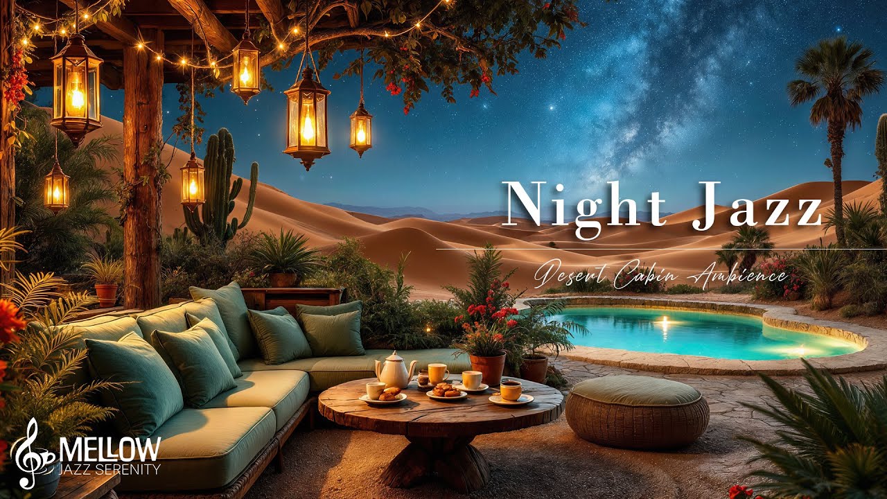 Positive Relaxing Night Jazz | Cozy Outdoor Desert Coffee Shop Ambience ...