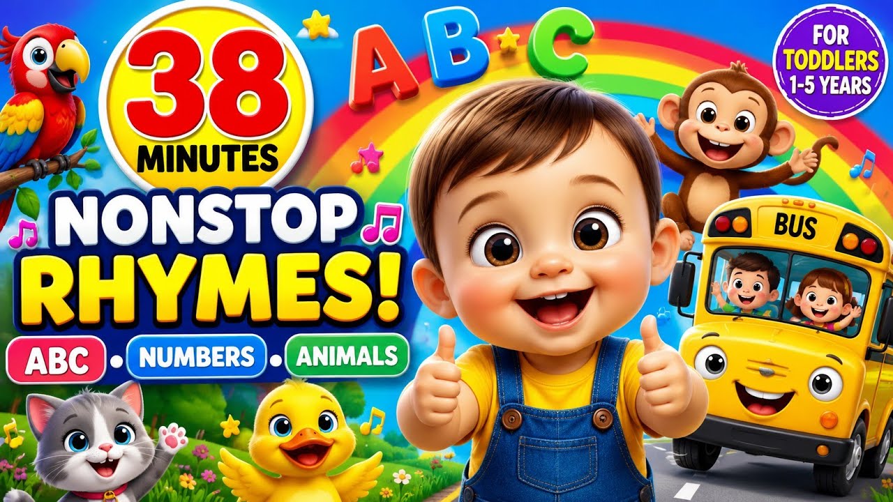 38 Minutes of Nursery Rhymes for Toddlers 🎵 ABC Song, Wheels on the Bus ...