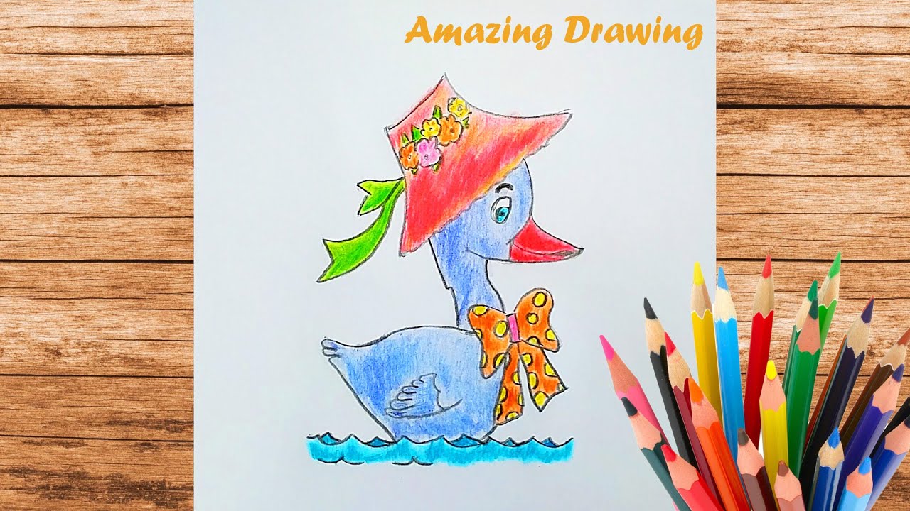 ART LESSON: Learning Steps to Draw a Duck in a Hat - YouTube