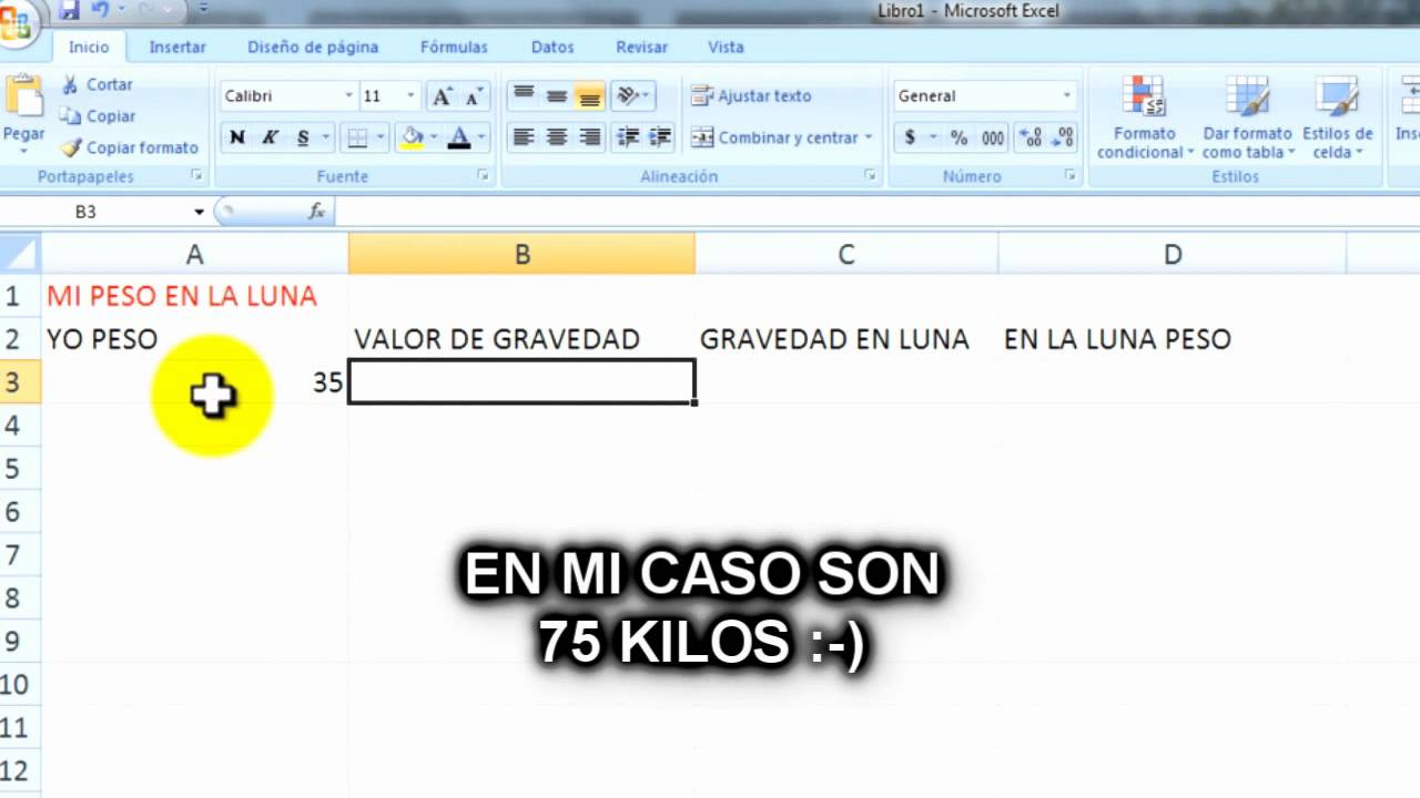Mi peso en la luna - Excel - YouTube