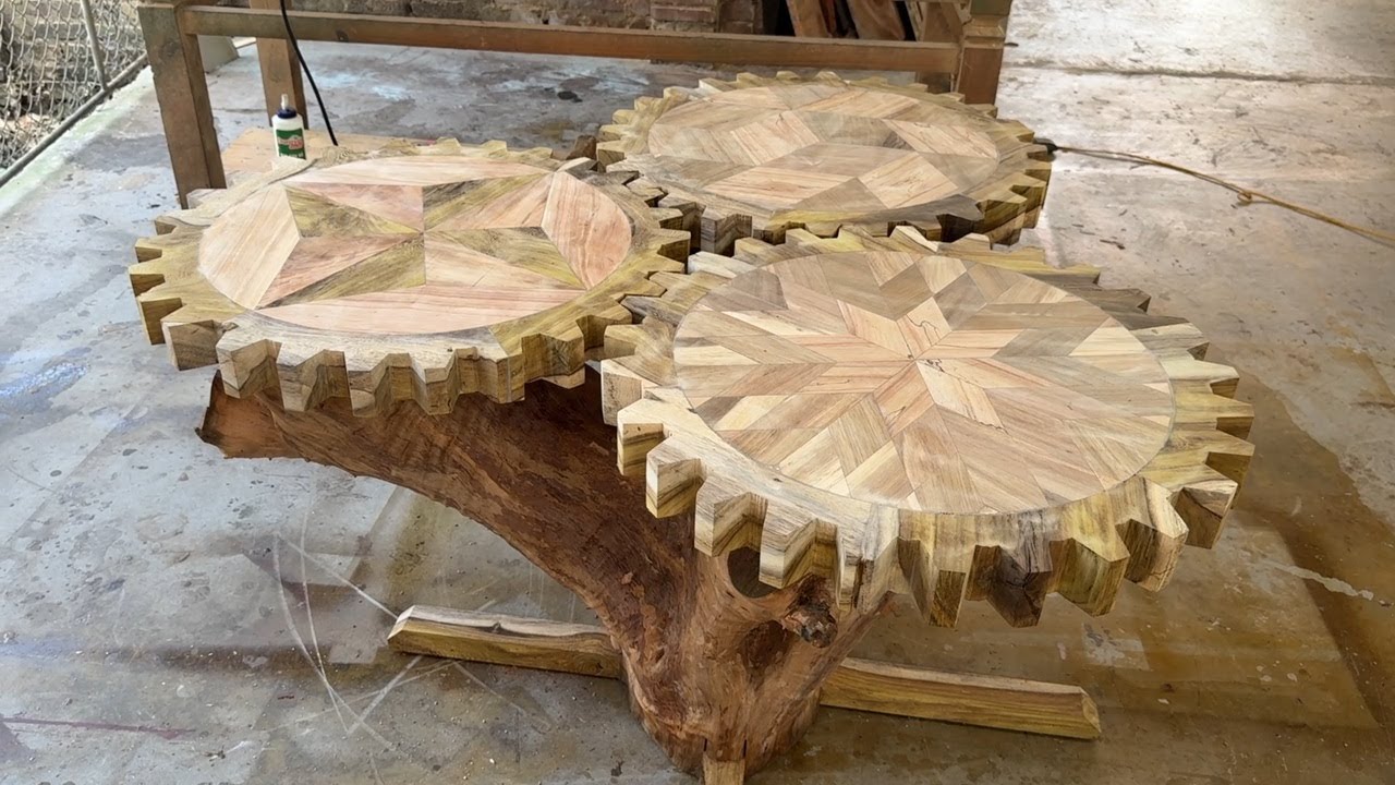 Transforming a Giant Dry Log into a Unique Gear-Inspired Table. Giant ...