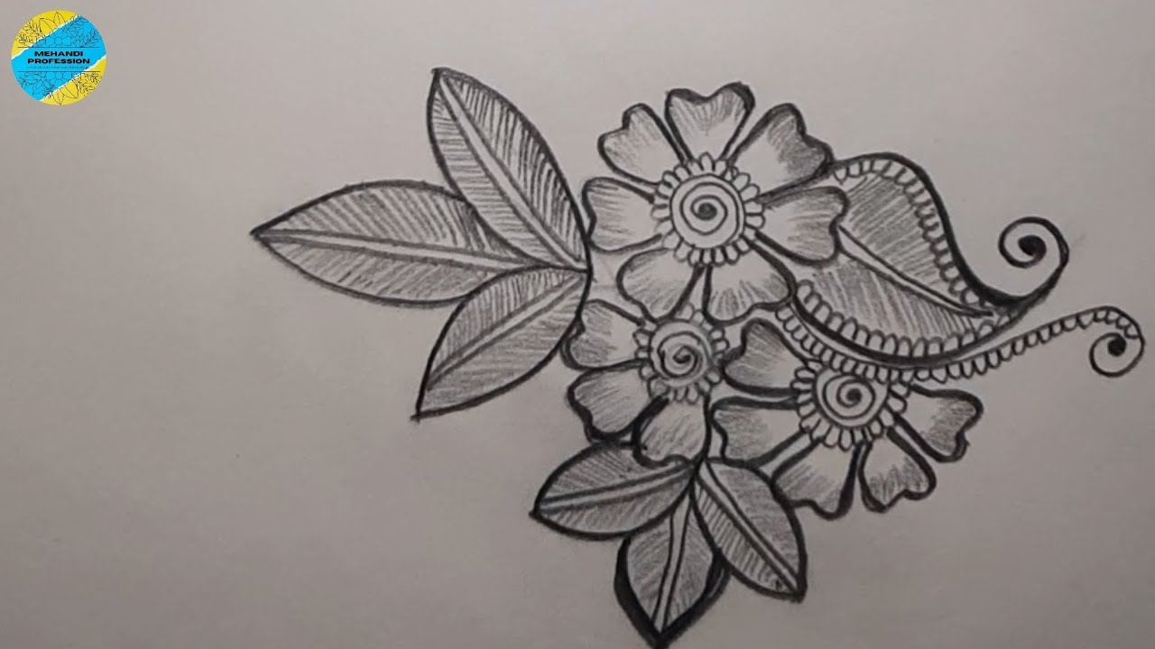Beautiful pencil scatch leaves mehandi Design with flower art/latest ...