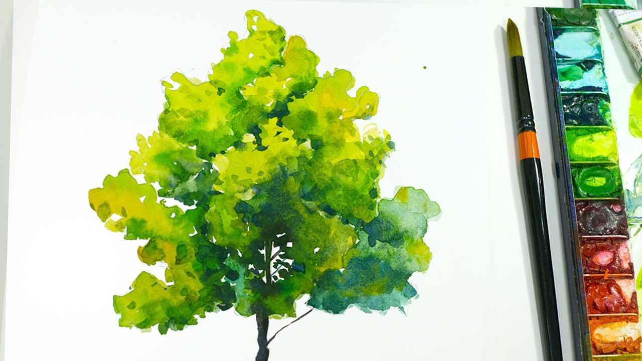 번지기 기법으로 그린 나무 수채화/ watercolor tree / wet on wet - YouTube
