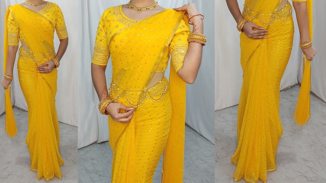 Chiffon ki saree pahne sifr 4 minutes mein|chiffon saree draping ...