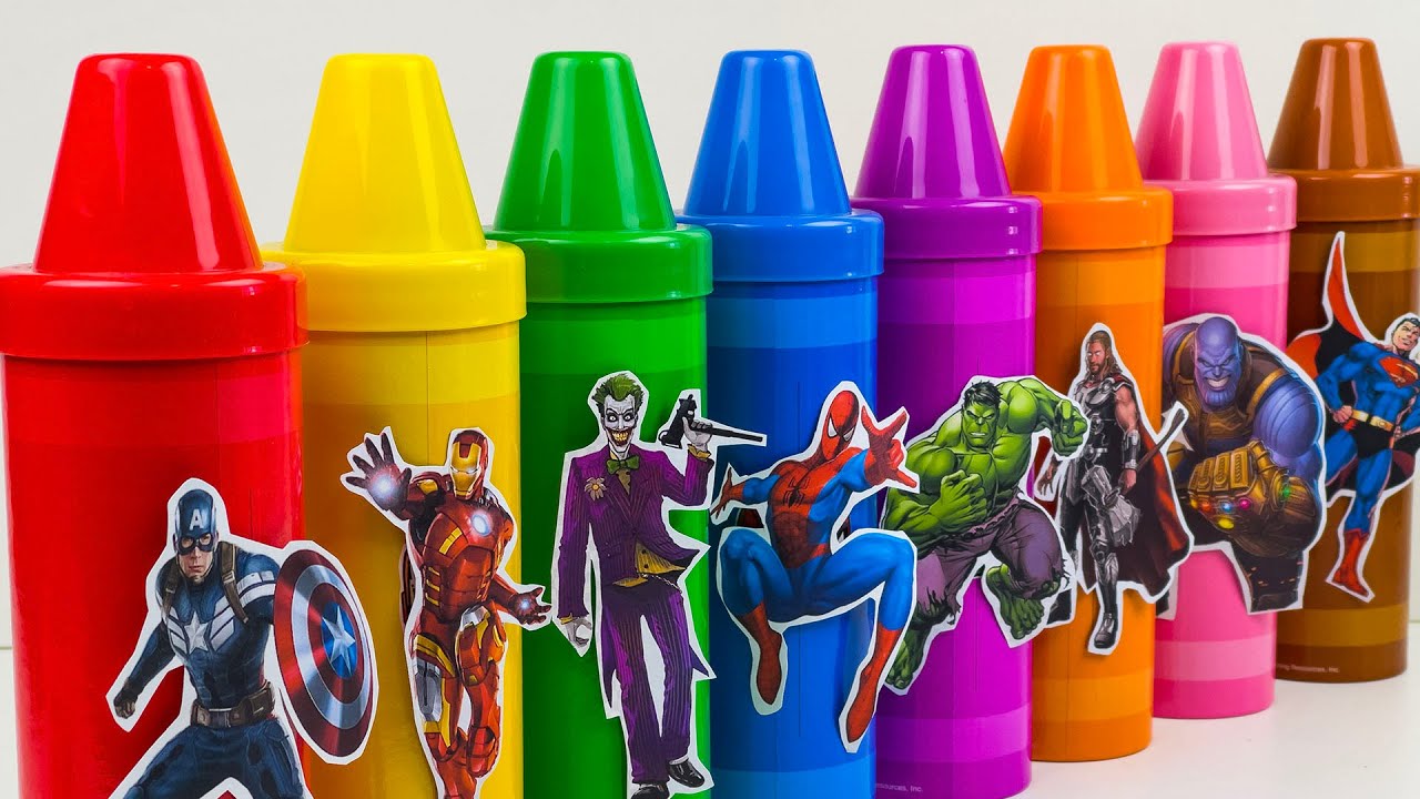 AVENGERS SUPERHERO CRAYON TOYS ASMR Action Figures:Unboxing, Spiderman ...