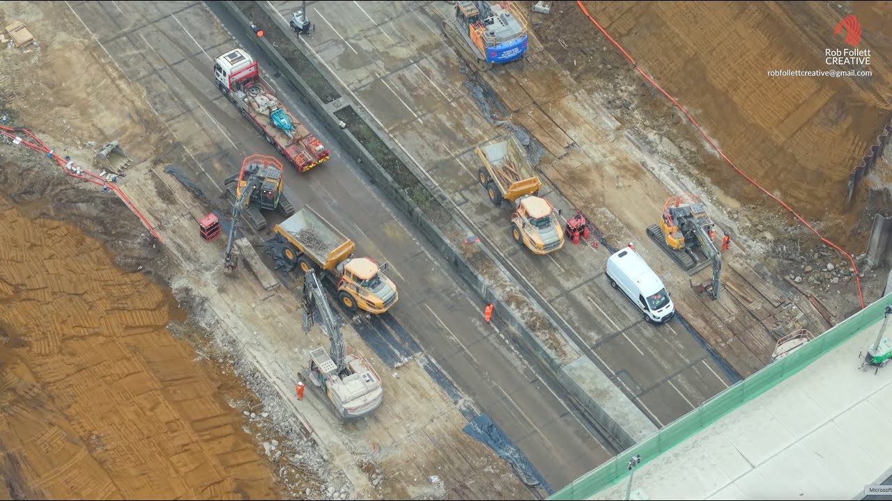 M25 Junction 10, 2nd day of final closure - drone footage of demolished ...