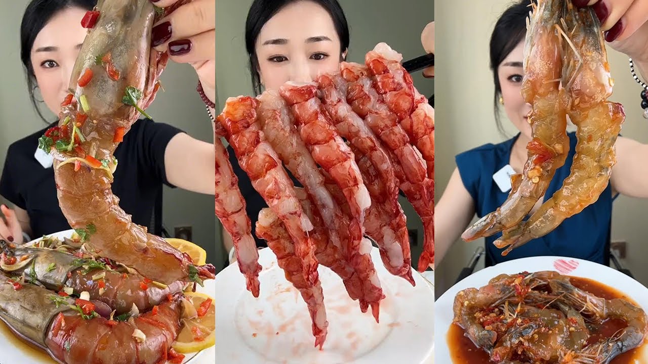 【Yummy】Eating show：Black Tiger Shrimp + Red Devil Shrimp Tails + Thai ...