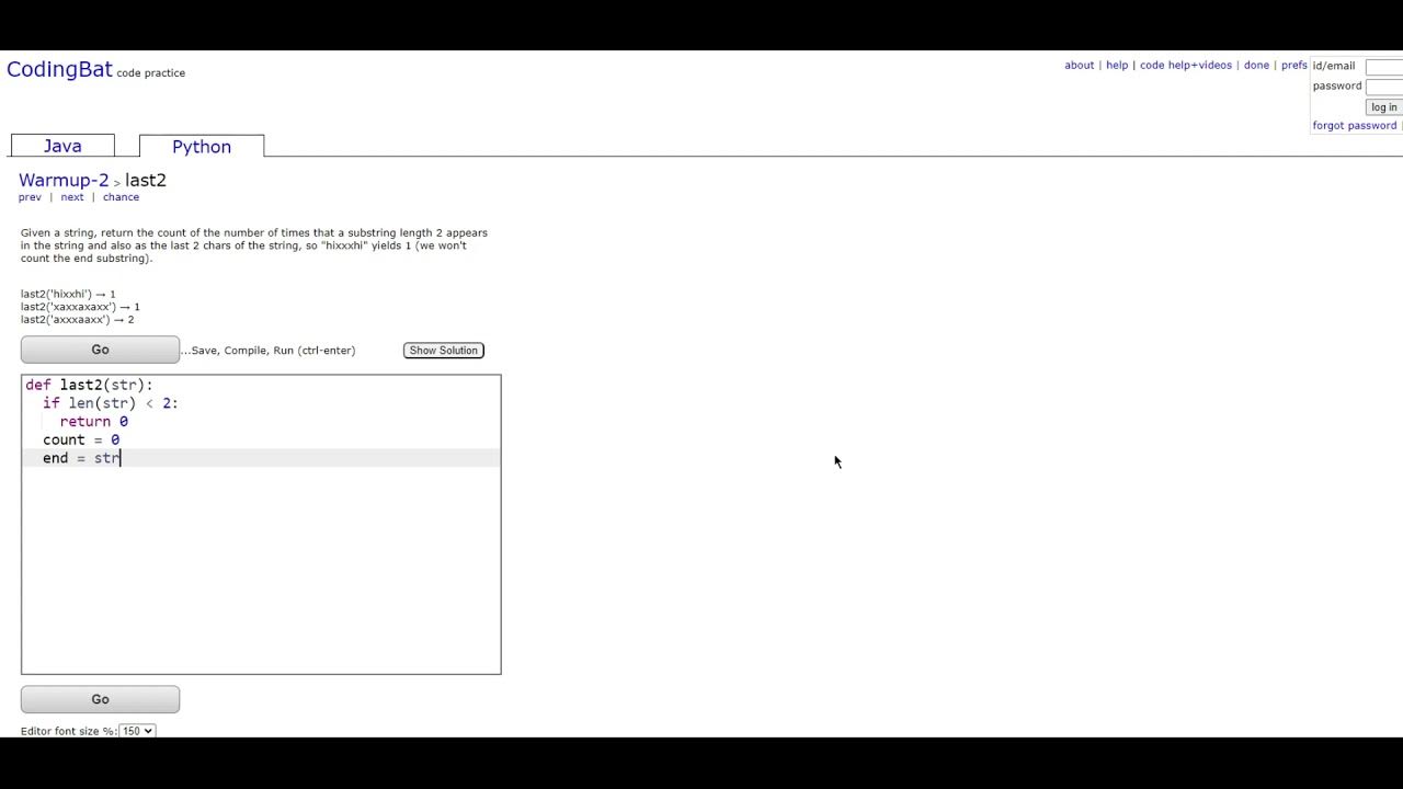 Warmup-2 (last2) Python Tutorial || Codingbat.com - YouTube