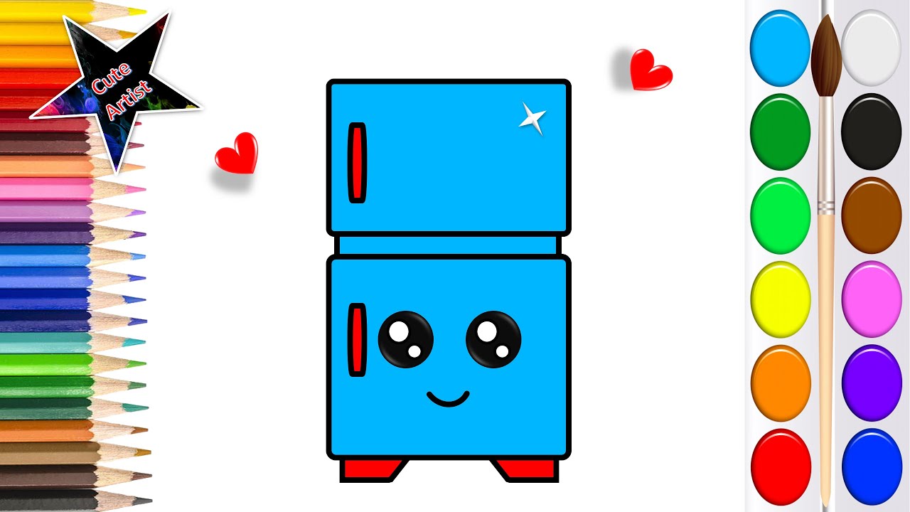 Easy Fridge Drawing | How to Draw And Color Cute Fridge Step by Step ...