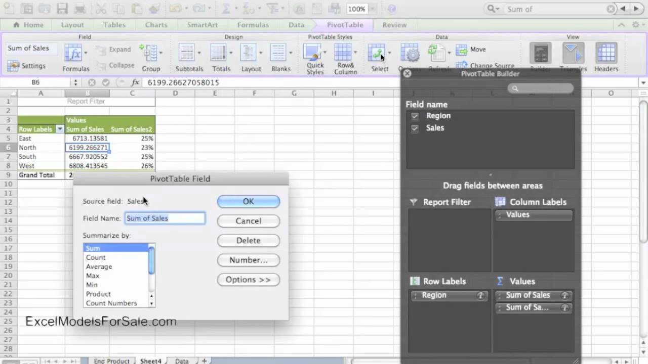 Excel Tutorial Pivot Table with Percent of Columns - YouTube