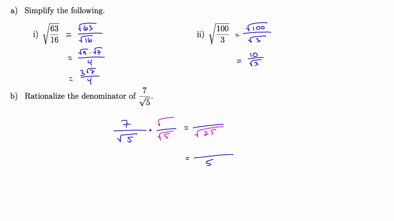 MTH 65 (§6.2, v1) Introduction to Rationalizing Denominators - YouTube