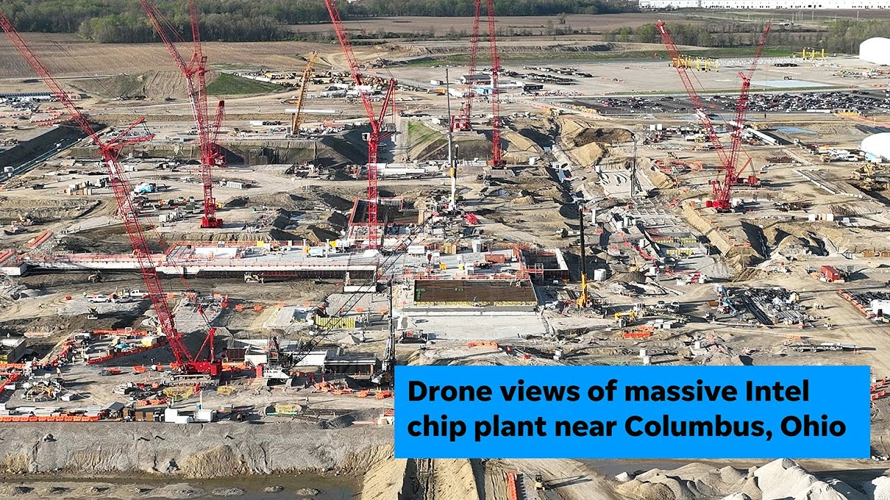 Drone views of Intel chip plant under construction - YouTube