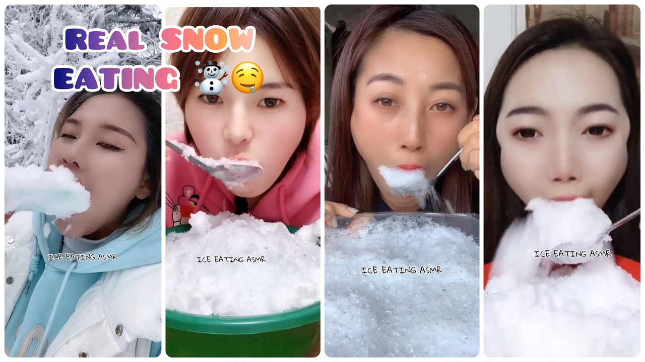 [ASMR] REAL SNOW EATING ️☃️🤤 & POWDERY ICE EATING 🤍 & BIG BITES กิน ...