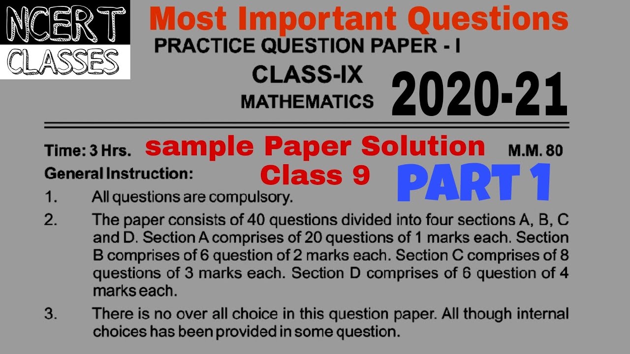 Sample Paper 2020-21 | Class 9 | All Important Questions | Solution ...
