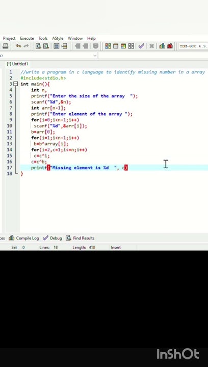 #23Write a program in C language to find the missing number in a array💻#programming #shorts# ...