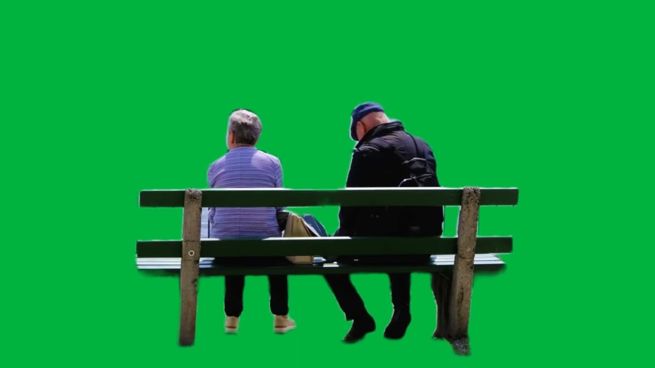 Elderly couple sitting on bench green screen - YouTube
