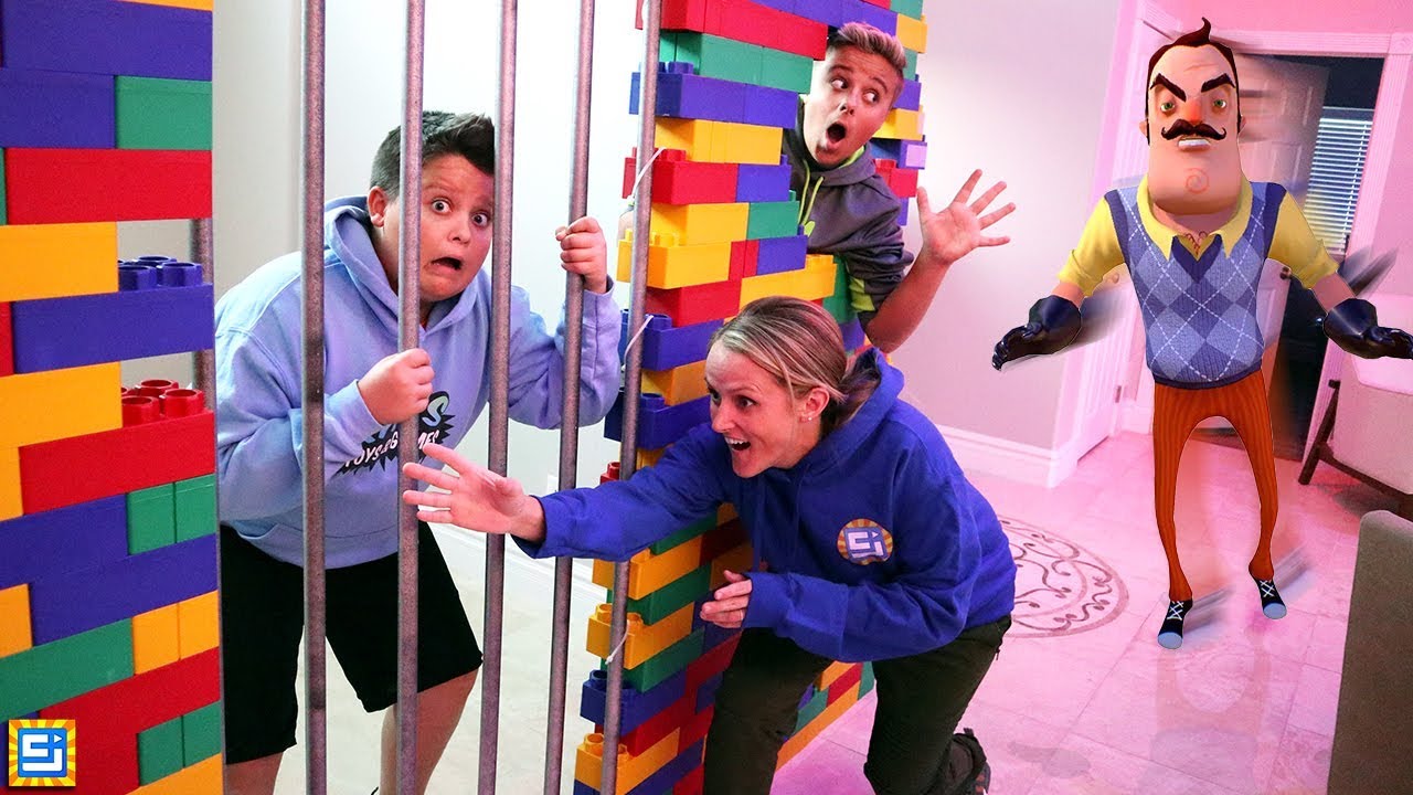 Hello Neighbor GIANT LEGO Box Fort in the Dark Surprise! - YouTube