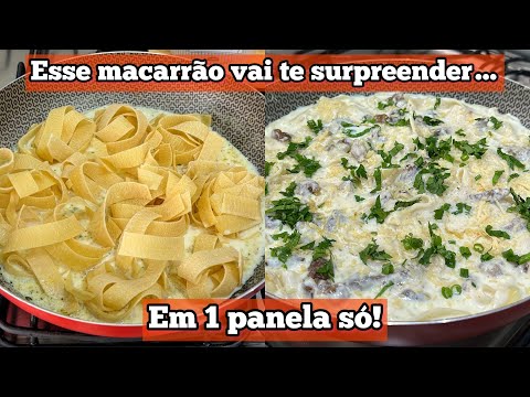 MACARRÃO AO MOLHO DE LEITE, QUEIJO E TIRAS DE CARNE / TUDO EM 1 PANELA!