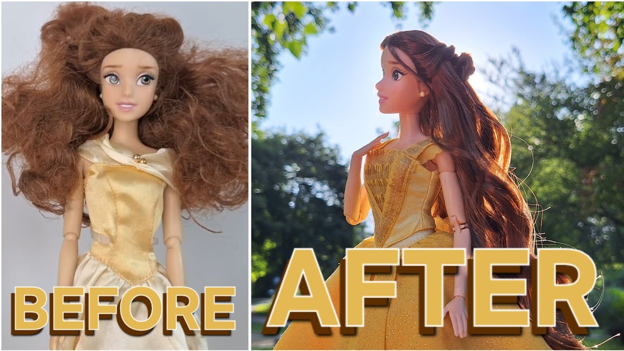 Doll Hair Reroot: Belle make-over from the Disney Store - YouTube