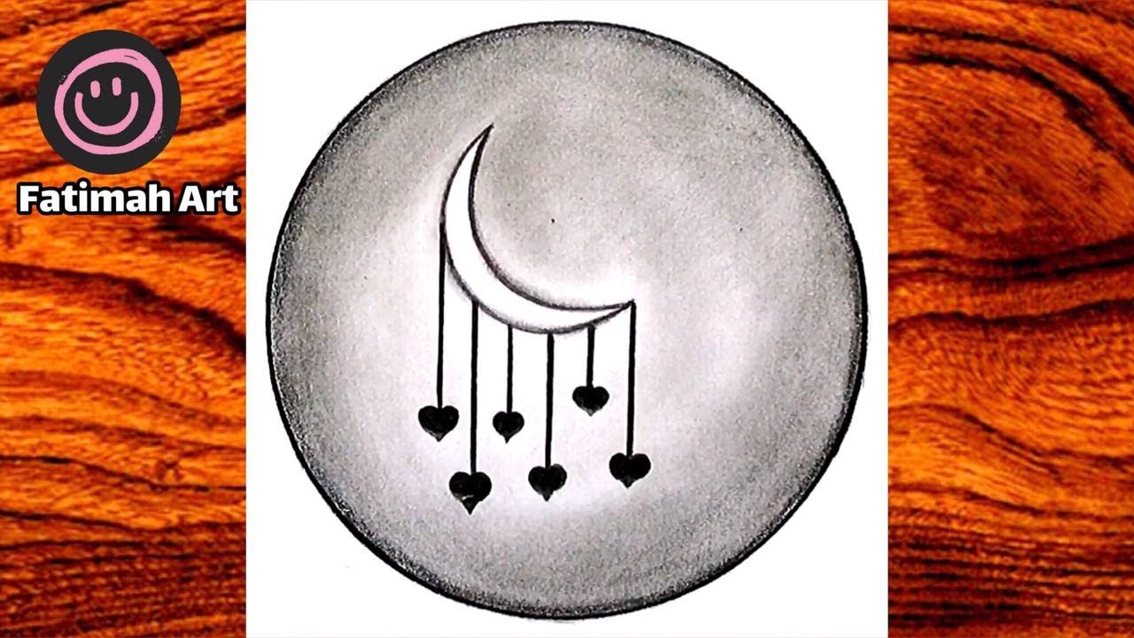 Cute Pink Heart Drawing In The Moon 😍 || 💖Cute Easy Circle Drawing😍 ...
