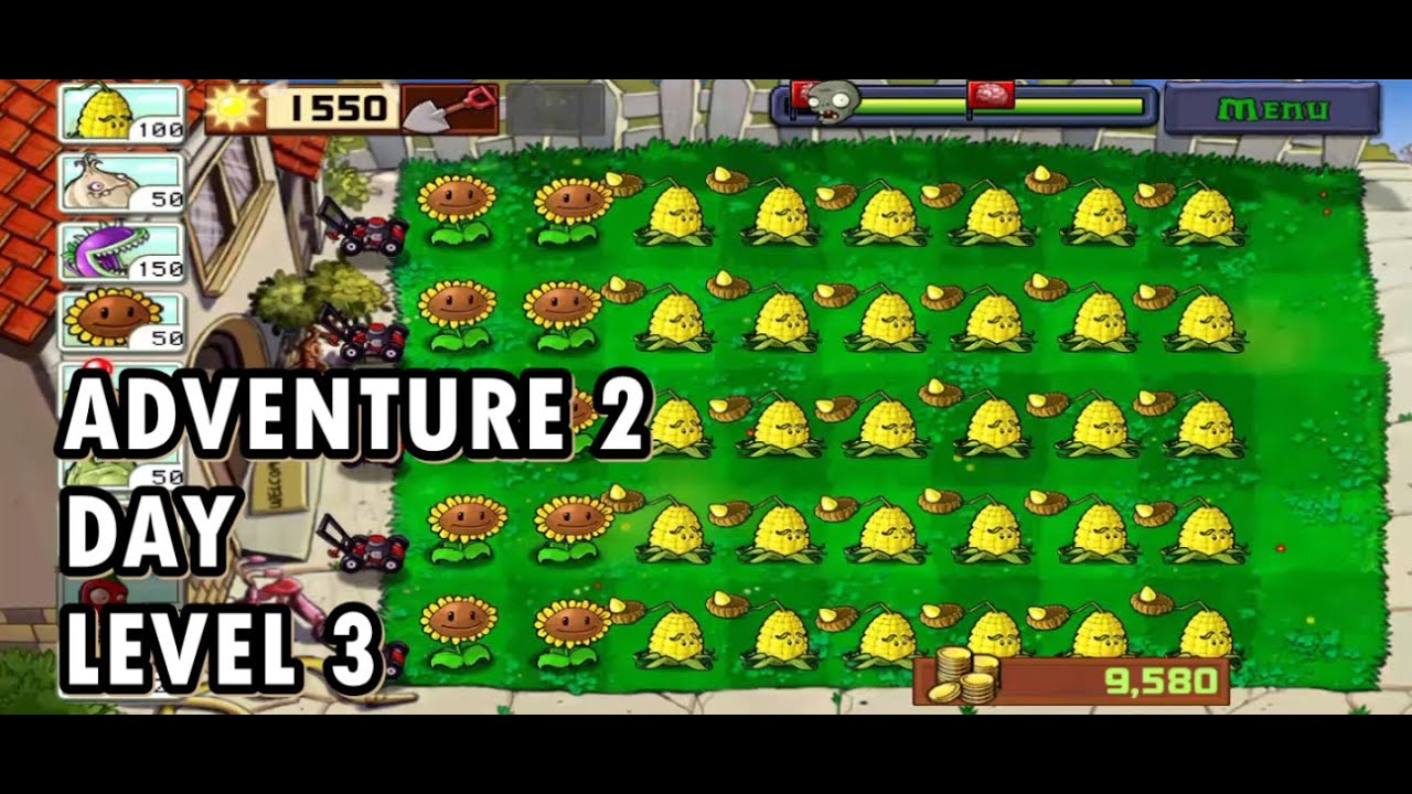 PvZ ADVENTURE 2 (DAY) LEVEL 3 - YouTube