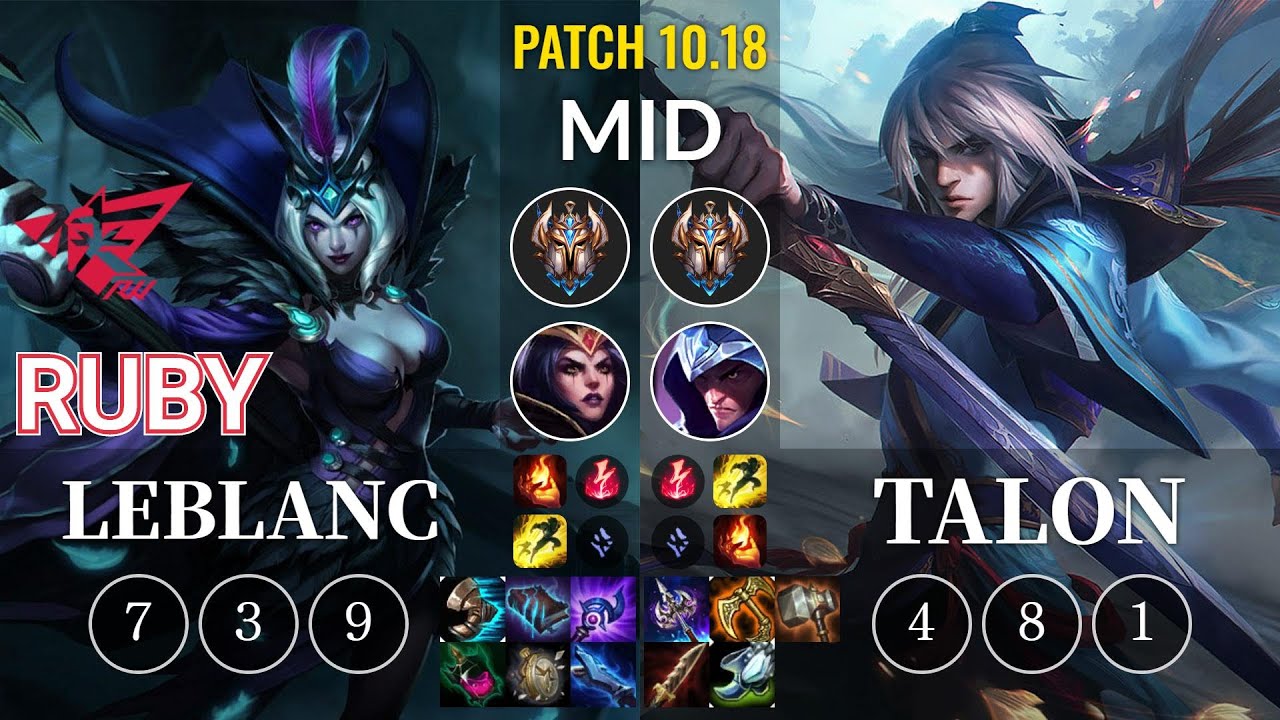 RW Ruby LeBlanc vs Talon Mid - KR Patch 10.18 - YouTube