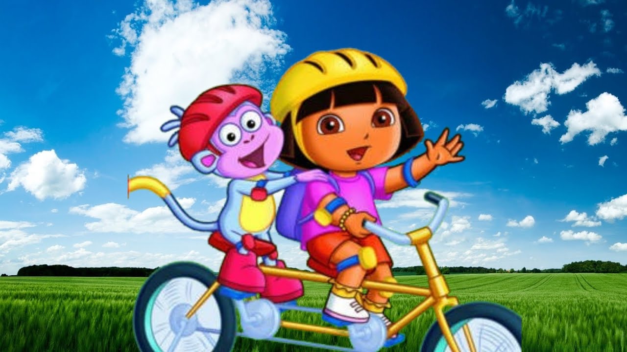 Dora and buji enjoying bicycle ride drawing - YouTube