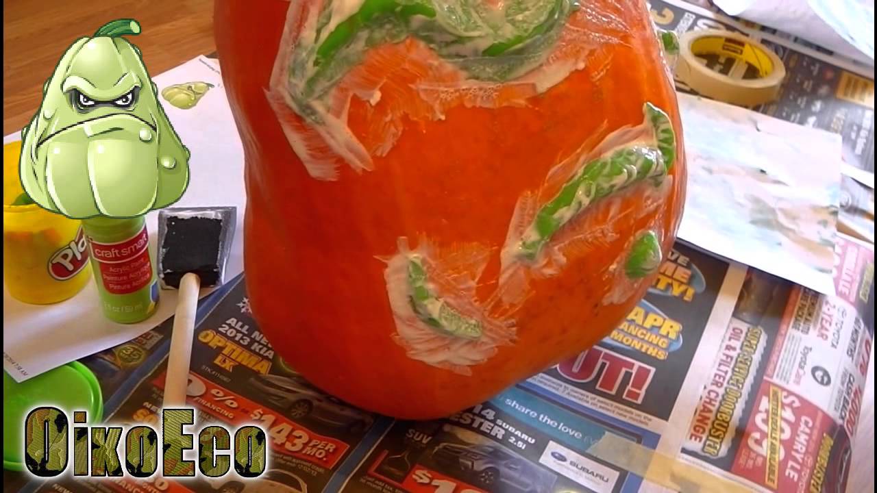 How to Paint a Plants Vs Zombies "SQUASH" Pumpkin for Halloween! - YouTube