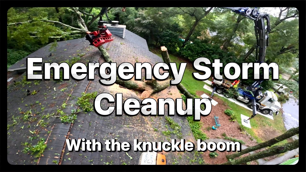 Emergency storm cleanup with the knuckle boom - YouTube