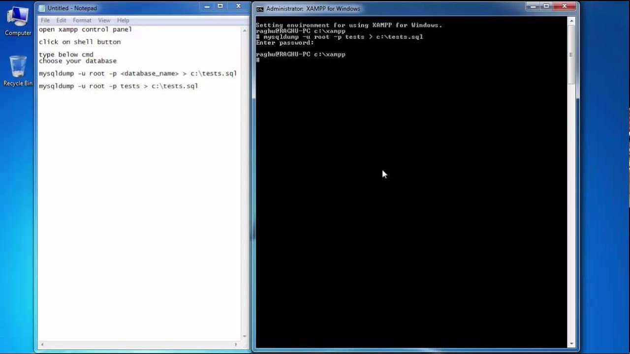 mysqldump using xampp server shell in localhost - YouTube
