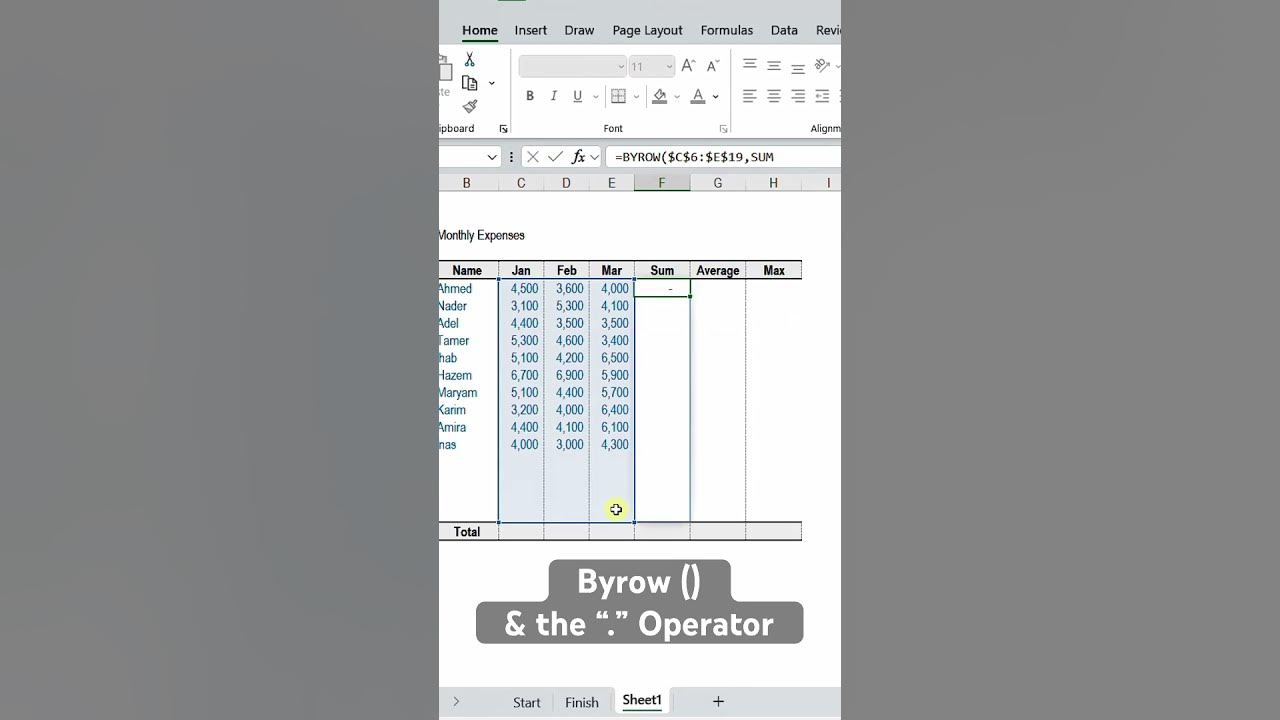 كيفية استخدام دالة BYROW لحساب الإجمالي بذكاء#excel #exceltips #exceltricks - YouTube