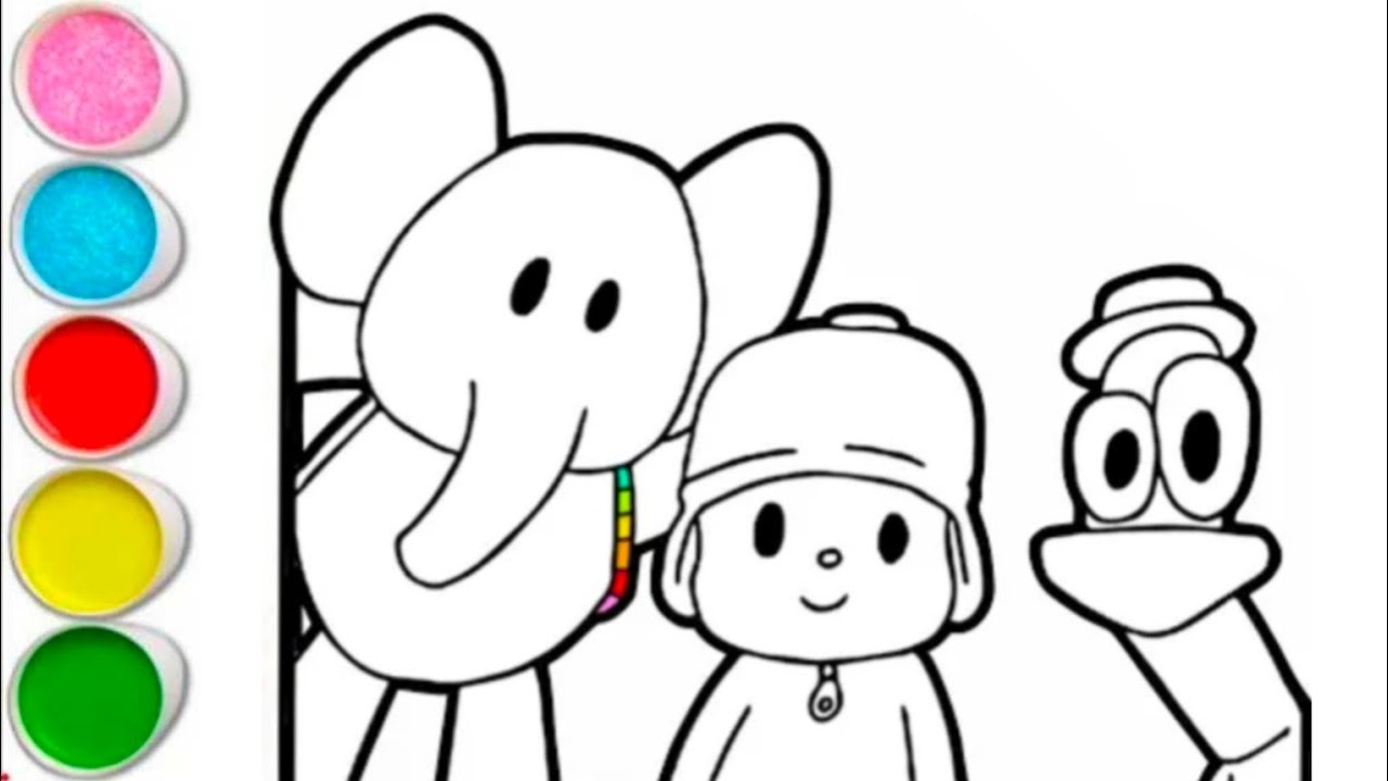 How to draw a pocoyo , pota pocoyo , and elephant elly drawing for kids ...