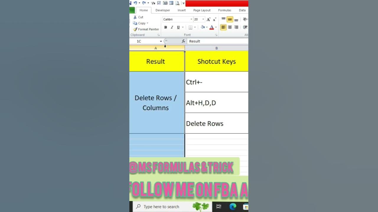 How To Delete Rows And Columns In Excel With Key Exceltricks Excelformula Exceltutorial