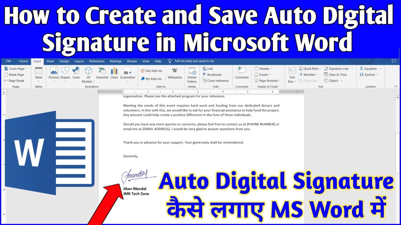 How to create and save auto digital signature in microsoft word - YouTube