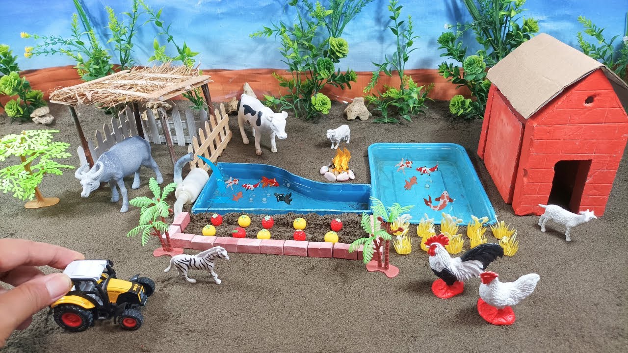 DIY making a mini Farm Diorama with Cow House,Goats-Mini Electric Pump ...