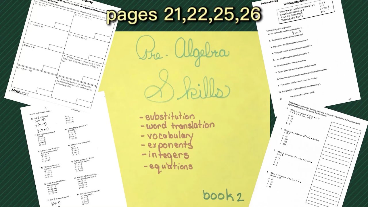 Pre-Alg. BOOK 2 p.21,22,25,&26 - YouTube