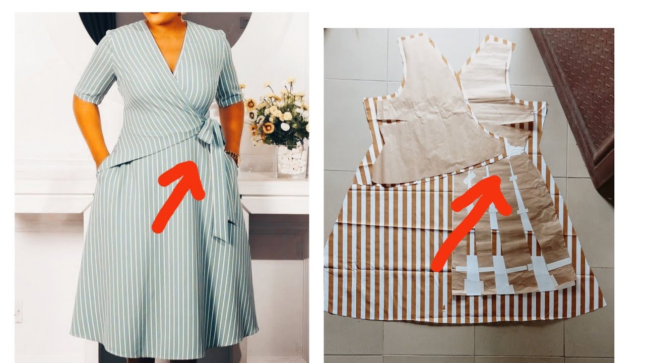 how to draft and sew an A-line gown with a wrap design. - YouTube