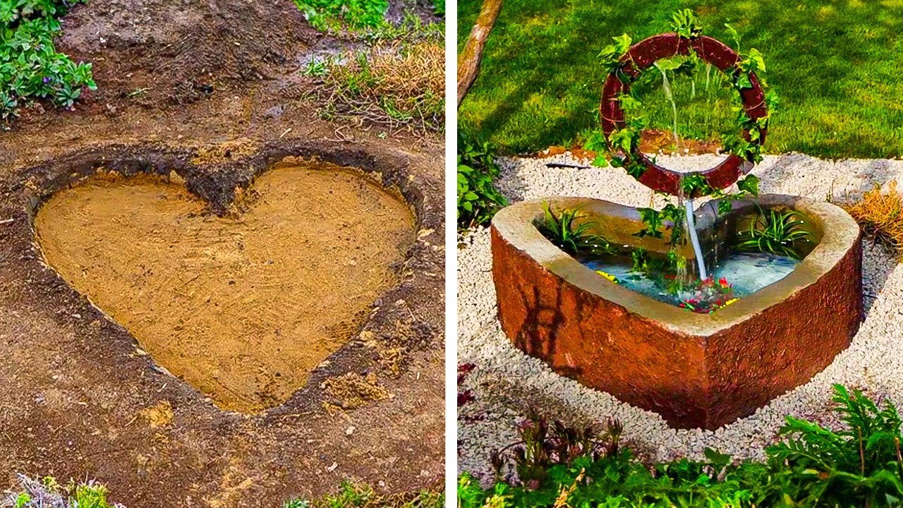 Heart-shaped Pond. DIY Cement Crafts for your Home and Backyard - YouTube