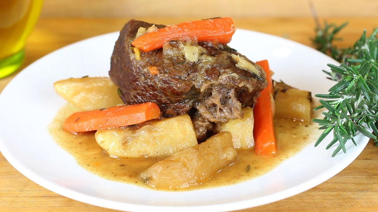 Braised beef with apples and roots + baby beef puree recipe - YouTube