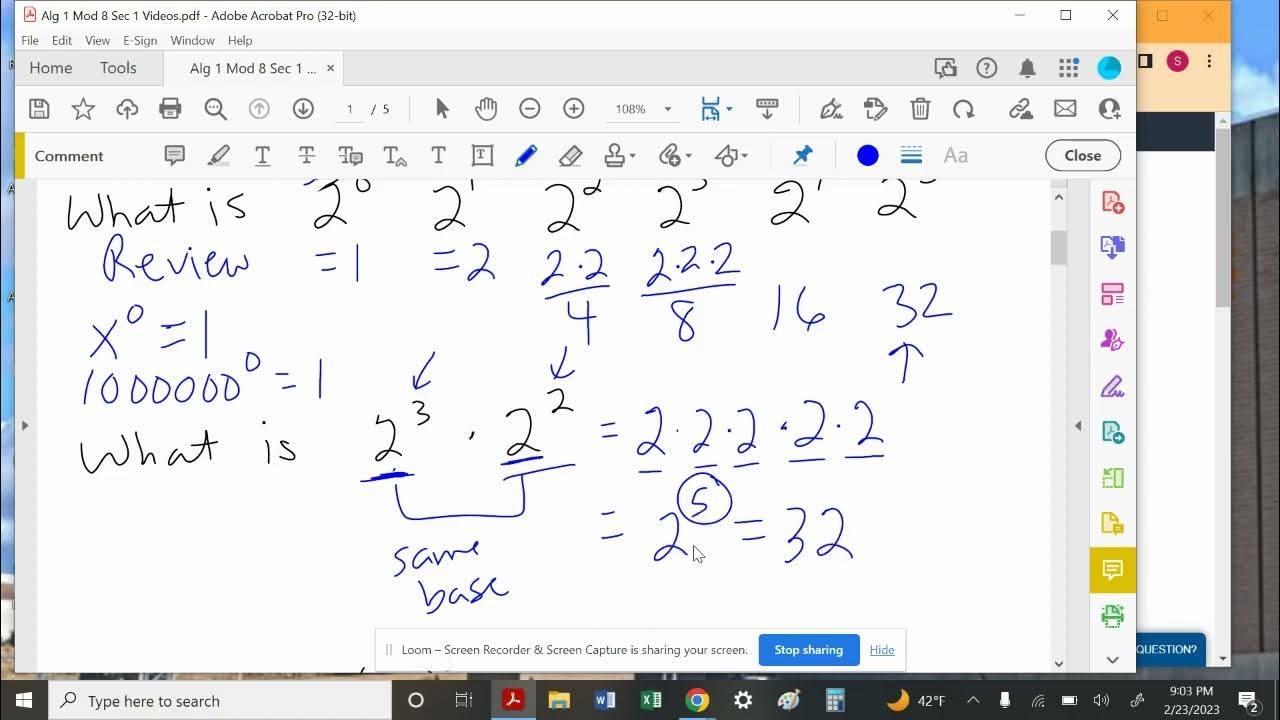 Alg 1 Mod 8 Sec 1 V1 Intro to Multiplication Properties of Exponents ...
